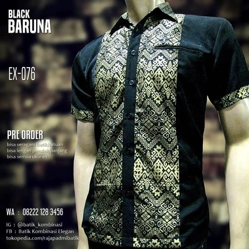 Model Baju Batik Kombinasi Polos Pria Terbaru - HOBINGEBLOG.COM